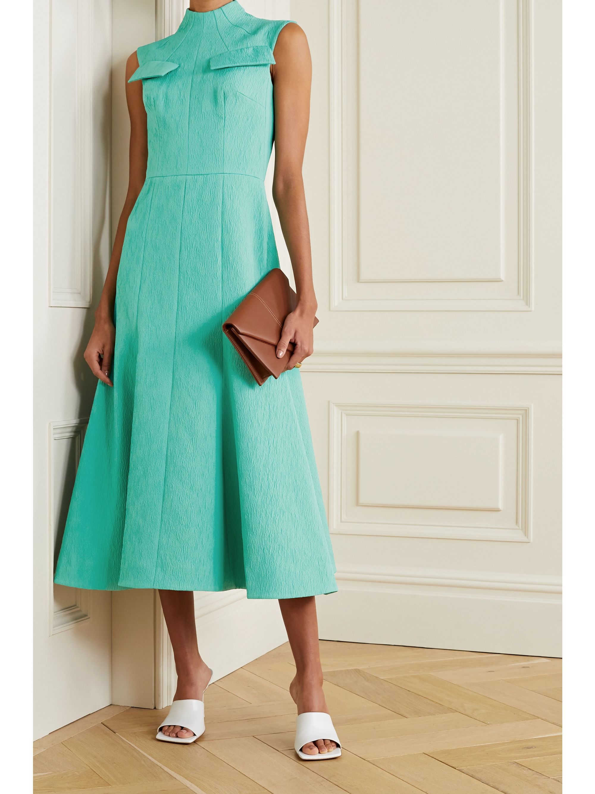 Turquoise Iago cutout pleated cloqué maxi dress | EMILIA WICKSTEAD ...