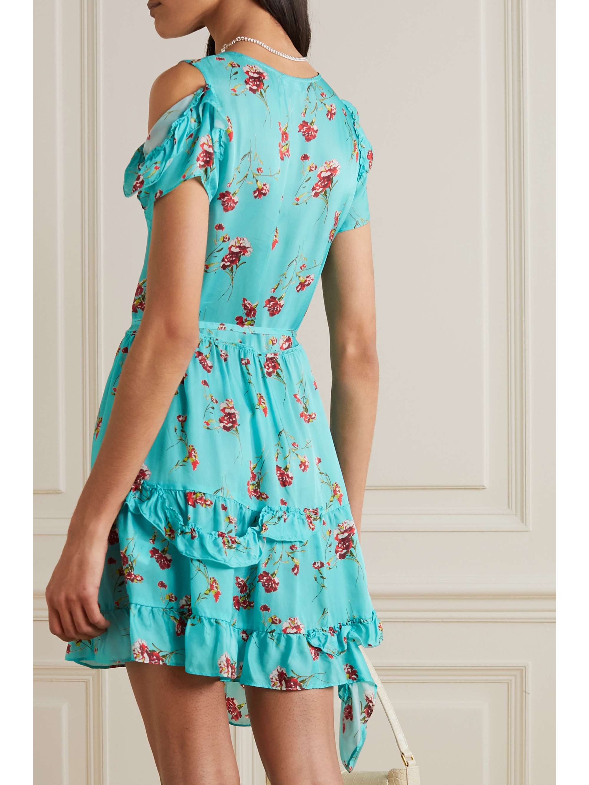 Blue Cold-shoulder ruffled floral-print satin mini dress | R13 | NET-A ...