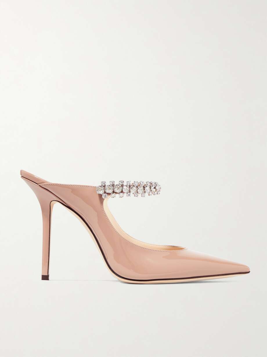 JIMMY CHOO Bing 100 crystal-embellished patent-leather mules | NET-A-PORTER