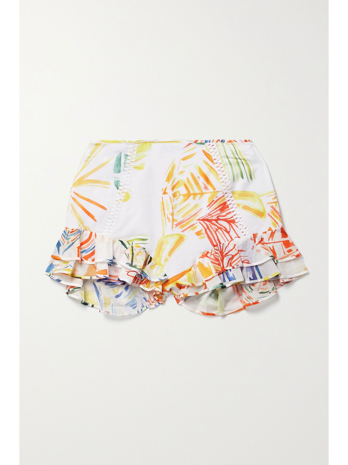 White Amelie ruffled embroidered printed cotton-blend voile shorts ...